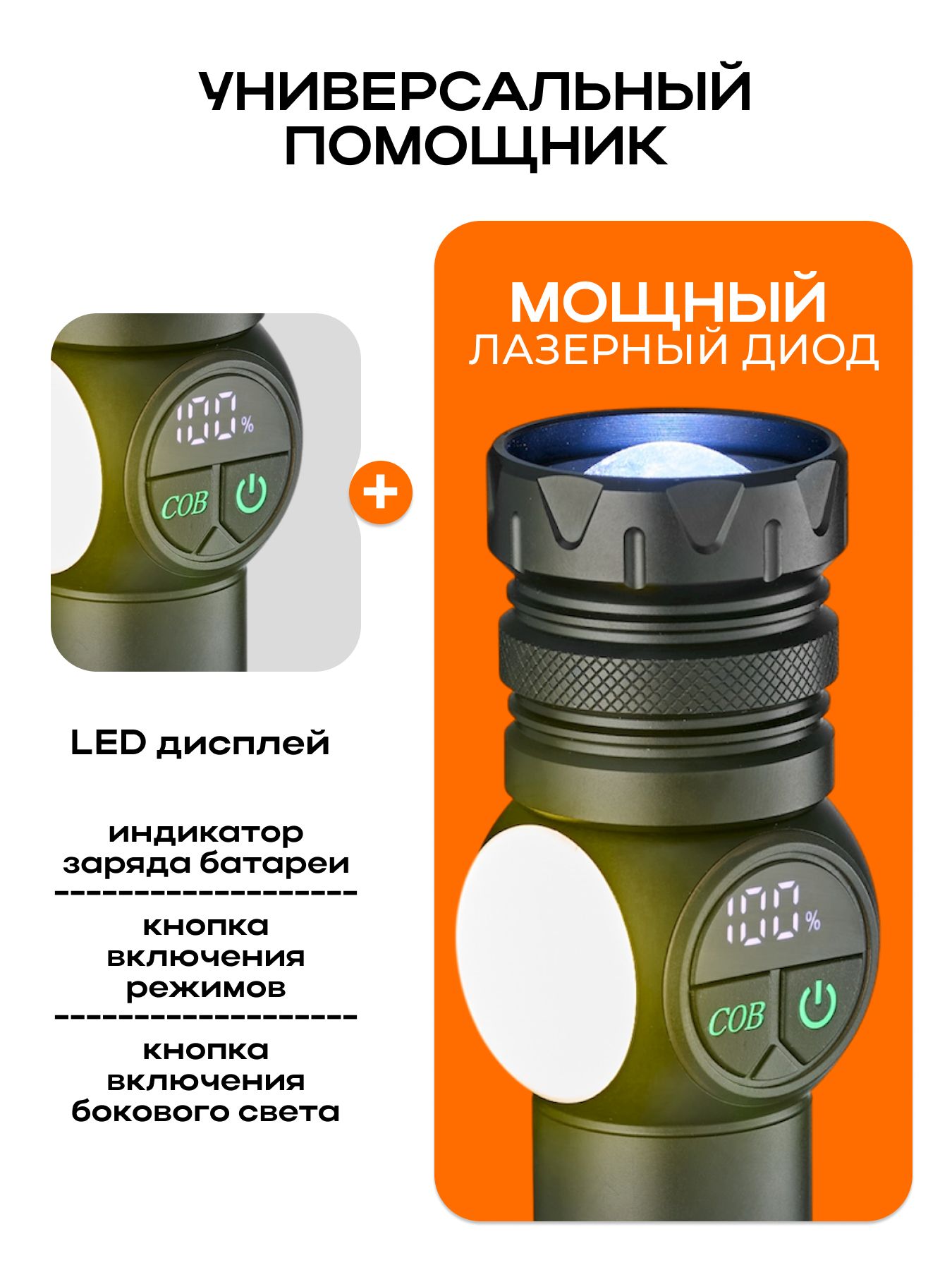 Мощный ручной фонарь профессиональный светодиодный аккумуляторный