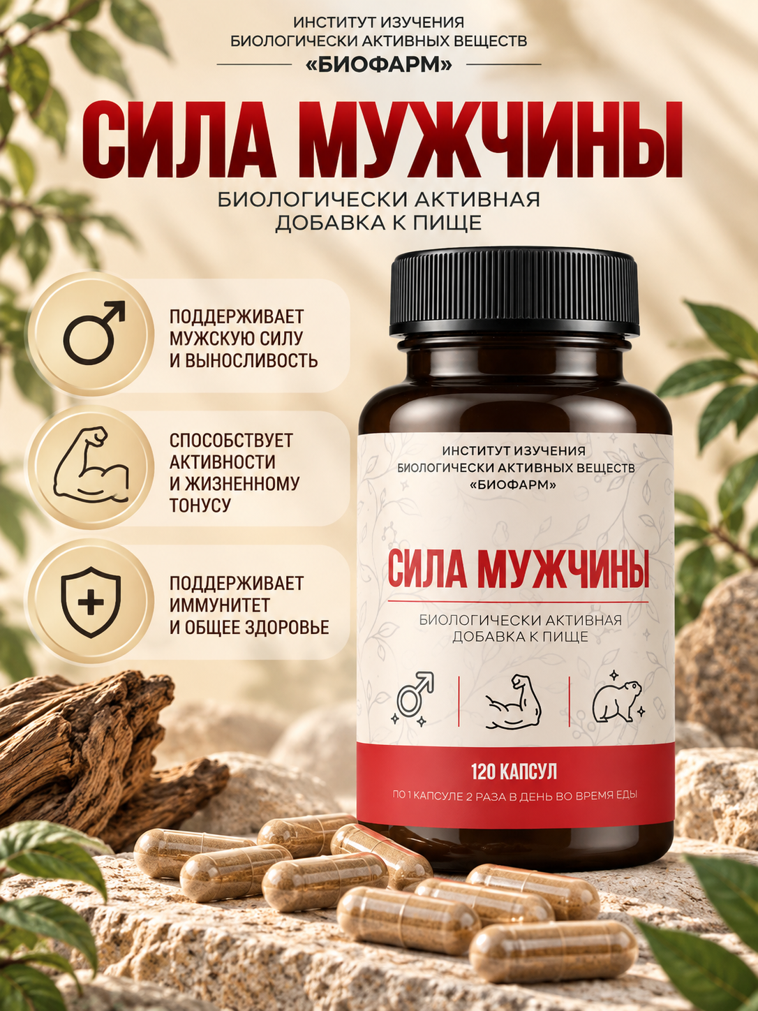 БАД Сила Мужчины Бобровая струя 120 капсул. Натуральный состав