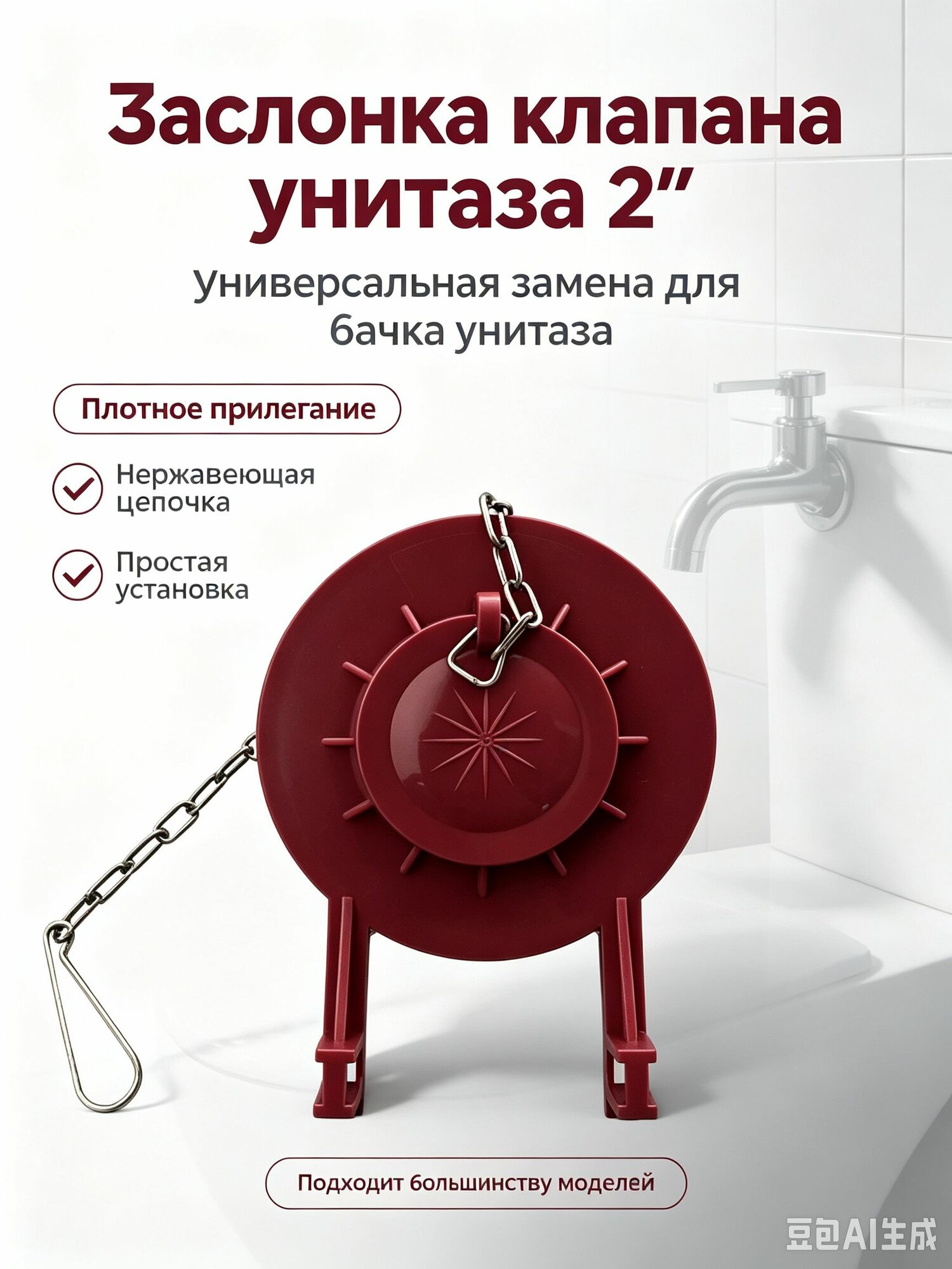Заслонка клапана унитаза 2 дюйма, замена для бачка унитаза, резиновая пробка с нержавеющей цепочкой, ремонт сантехники