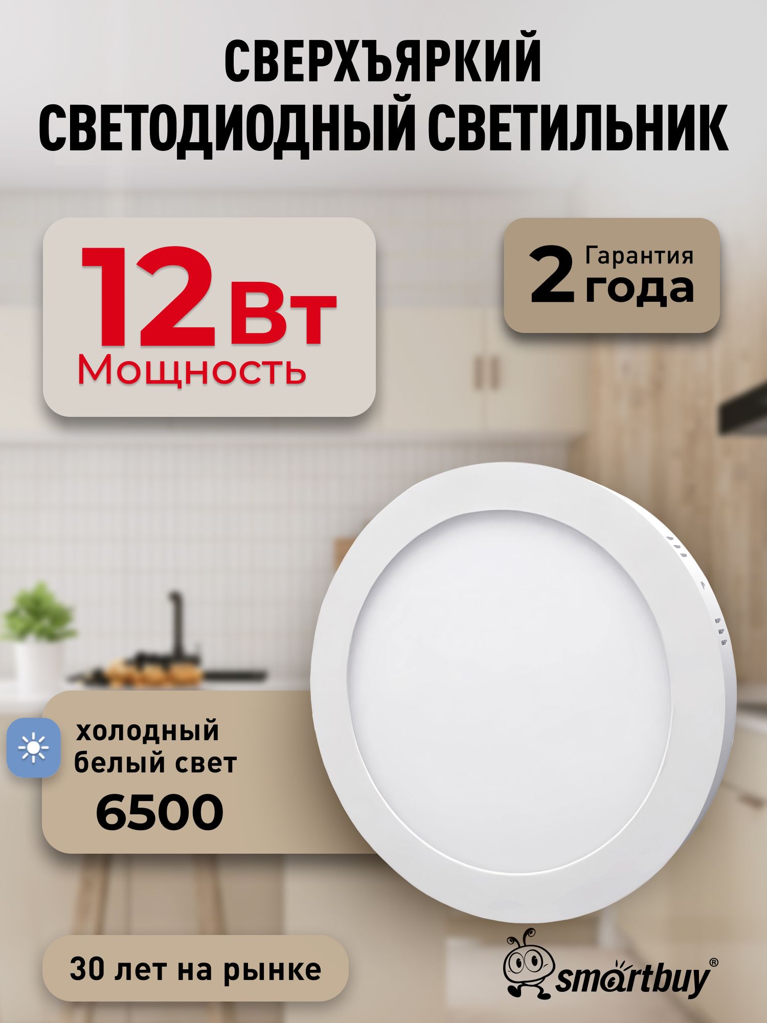 Накладной (LED) светильник Smartbuy Round SDL -12w/6500K/IP40 (SBL-RSDL-12-65K)
