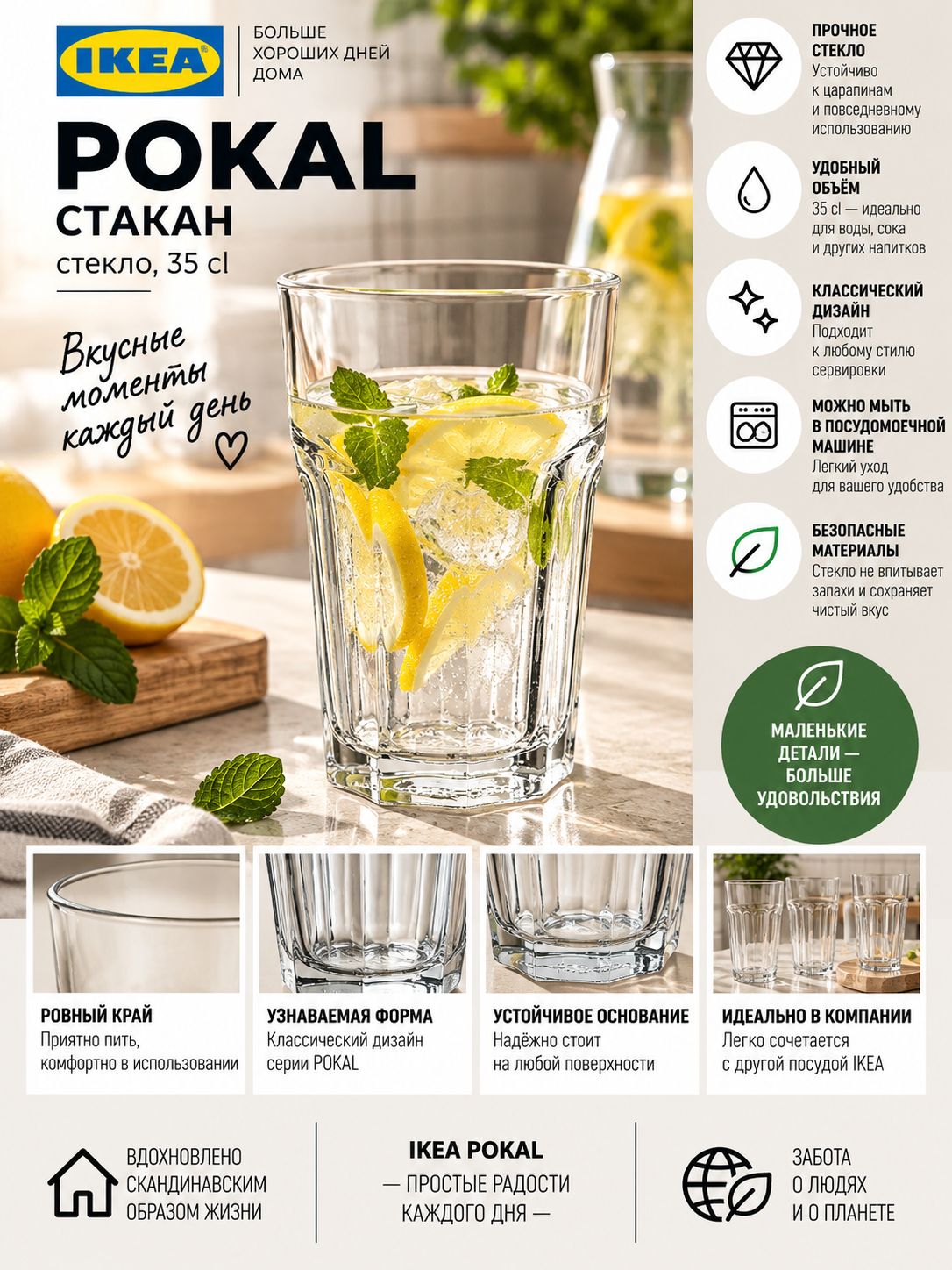IKEA Стакан 350 мл 1 шт прозрачный-