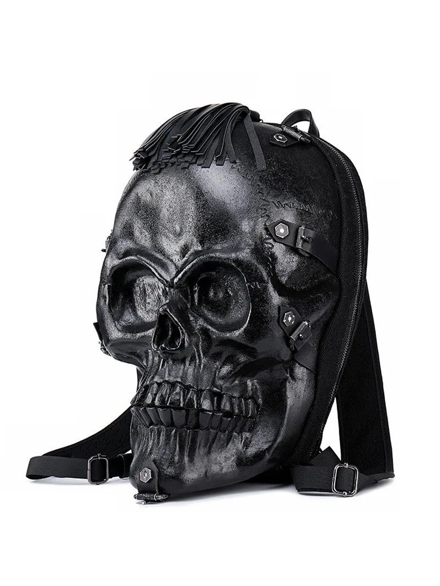 Рюкзак черный с 3D-рисунком черепа, средний, мужской, 41x29x19 см