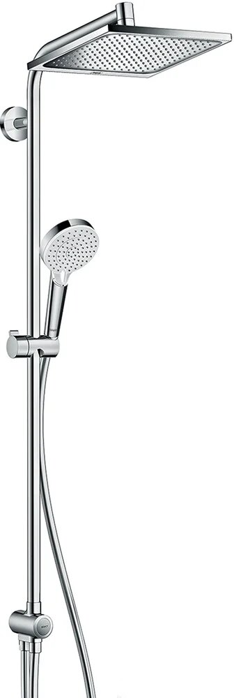 Душевая стойка Hansgrohe Crometta E 240 1jet Showerpipe Reno 27289000 хром, глянцевая, душевая система с тропическим душем, без смесителя, нержавеющая сталь