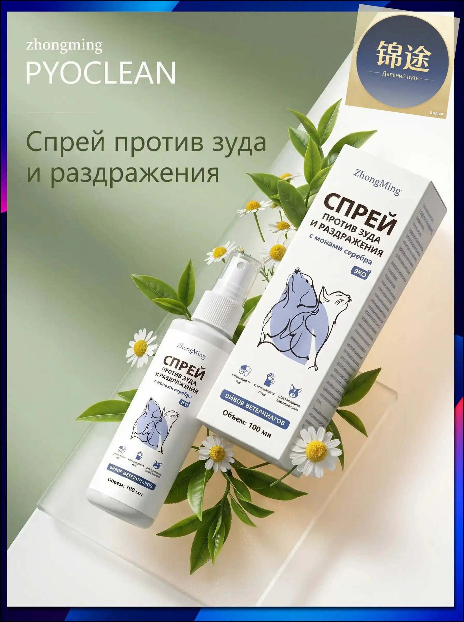 Спрей от зуда для собак и кошек, с ионами серебра , 100 мл
