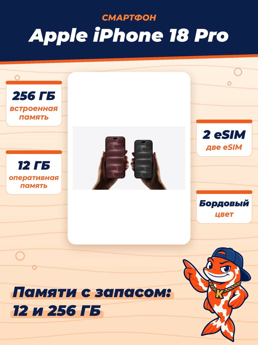Смартфон Apple iPhone 18 Pro, Dual eSIM, 12/256GB, Burgundy (Бордовый)