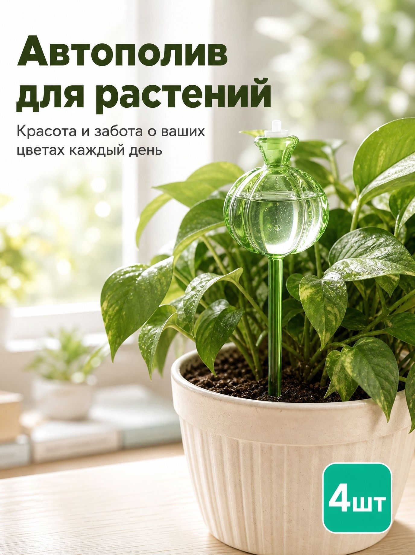 Автополив 1 л, 24 см, 4 шт, цвет светло-зеленый