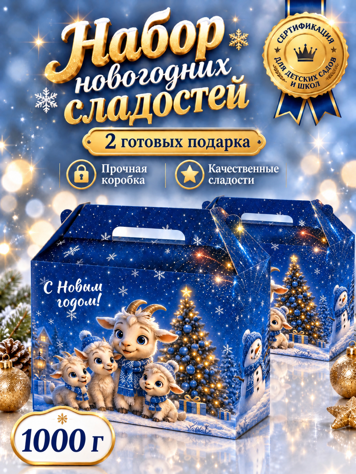 Сладкий Новогодний подарок для детей 1000 грамм 2026, ассорти конфет