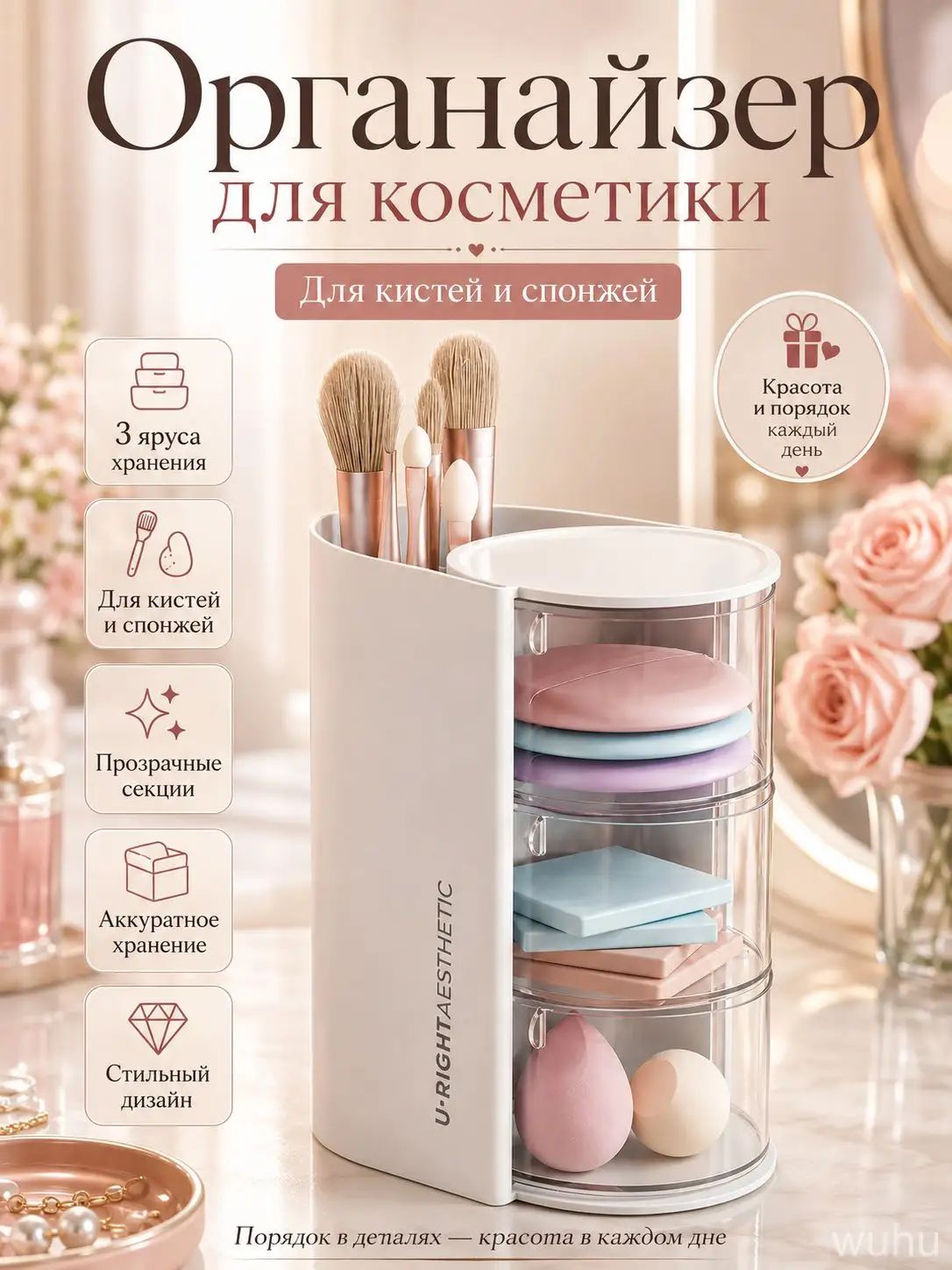 Кофр для хранения вещей 13.4x10x18.2 см 1 шт белый
