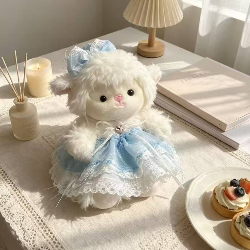 Плюшевая кукла овечка милый с полиэстером для детей уютное время игры синяя юбка