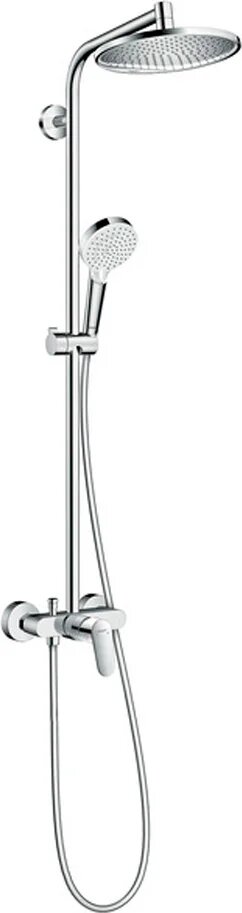 Душевая стойка Hansgrohe Crometta S 240 1jet Showerpipe EcoSmart 27269000 со смесителем, хром, глянцевая, душевая система с тропическим душем, с лейкой, латунная, рычаг сбоку