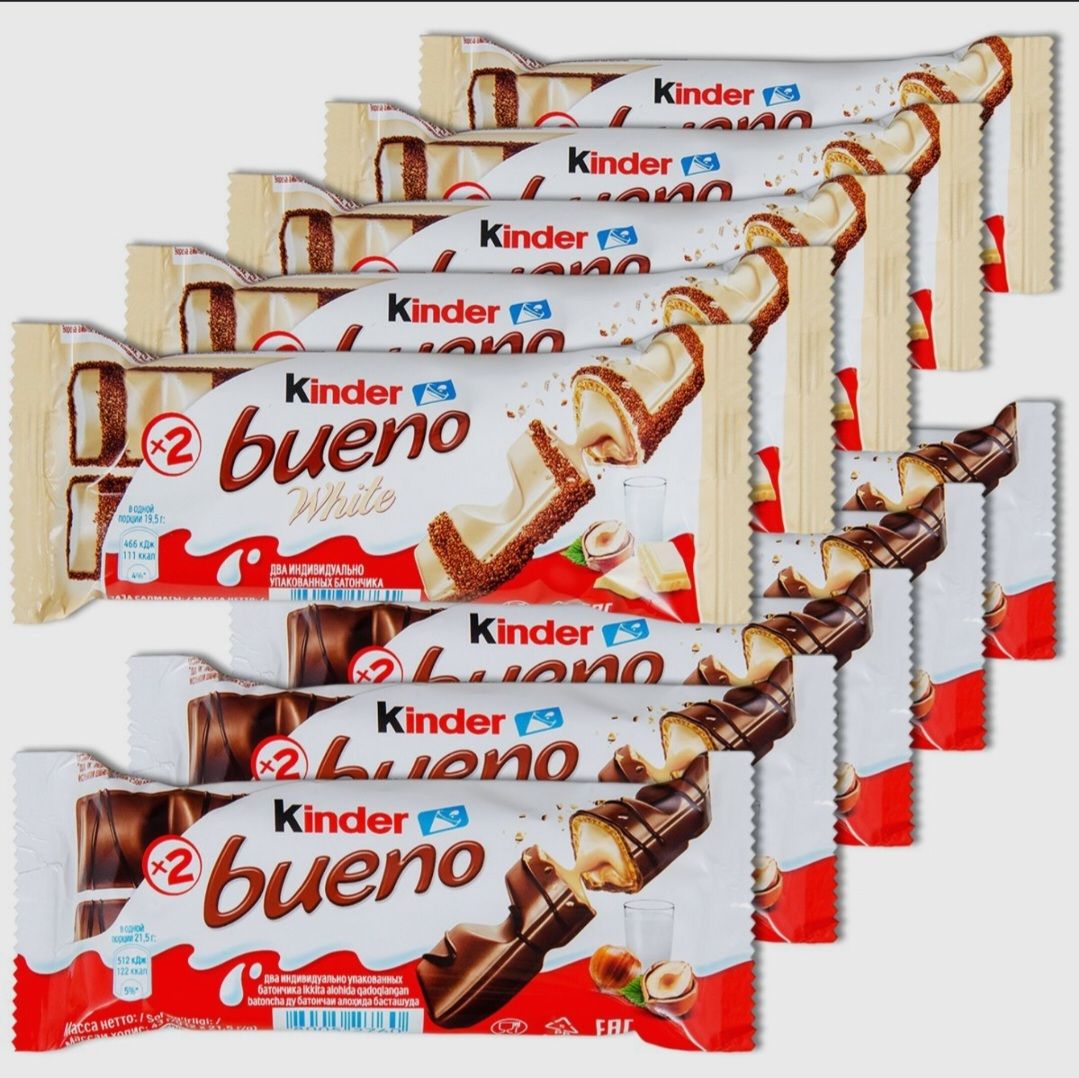Набор шоколадных батончиков Kinder Bueno покрытые молочным и белым шоколадом, 10 шт.