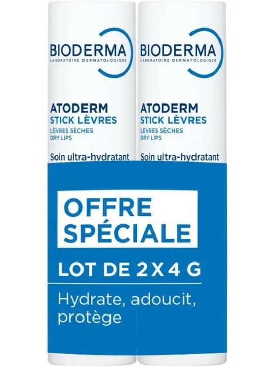 Bioderma Atoderm Набор Бальзам для губ увлажняющий и восстанавливающий в стике для сухих и поврежденных губ, 2шт по 4 гр