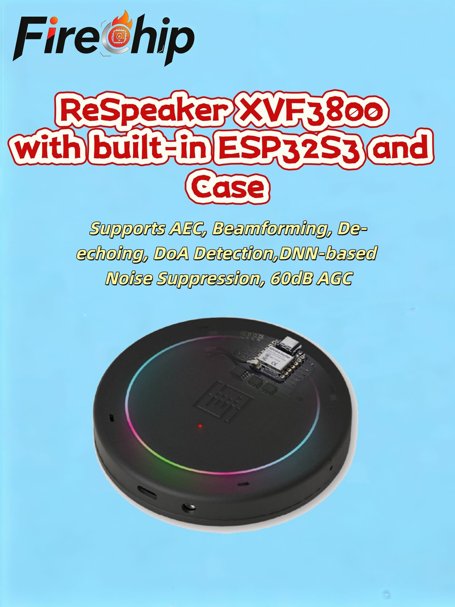 XVF3800 ESP32 4-Microphone Wireless Conference Array, voice recognition & noise reduction for smart interaction робот с распознаванием речи и шумоподавлением