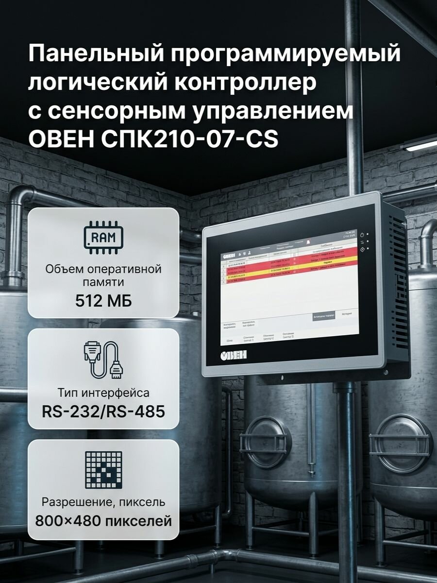 Панельный программируемый логический контроллер с сенсорным управлением СПК210-07-CS