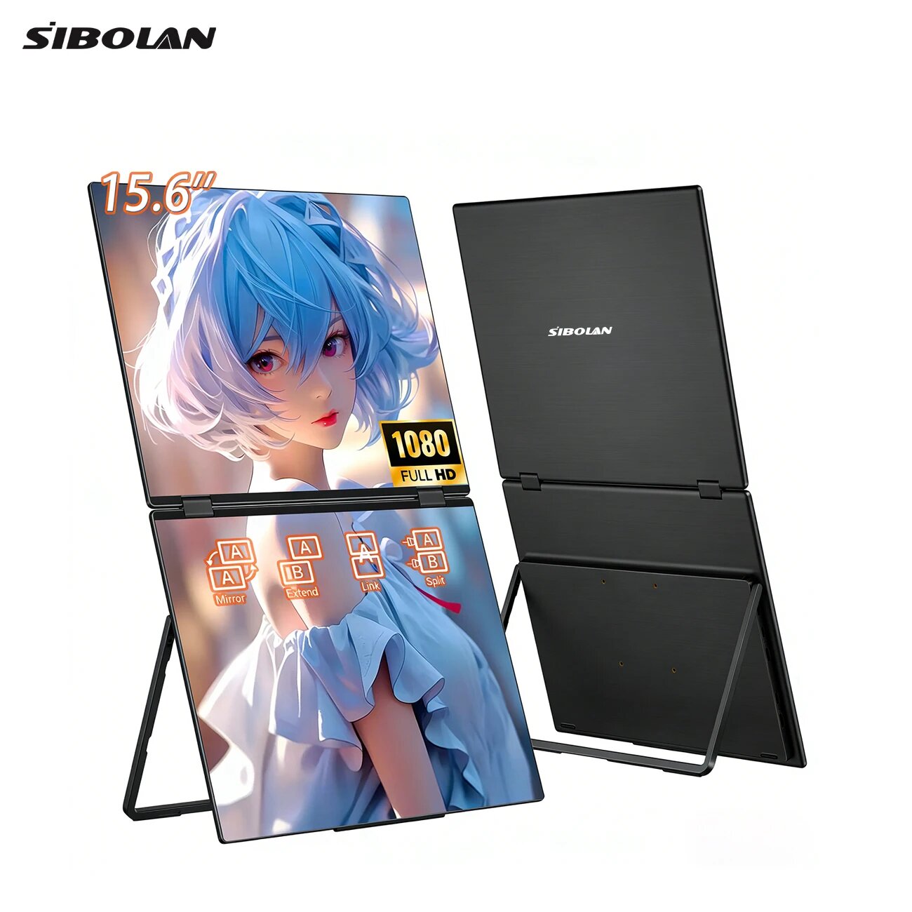 SIBOLAN 15,6" Двойной портативный монитор 1080P FHD IPS Складной стопочный экстендер экрана ноутбука Игровой USB-C Плаг Нержавеющая металлическая расширение