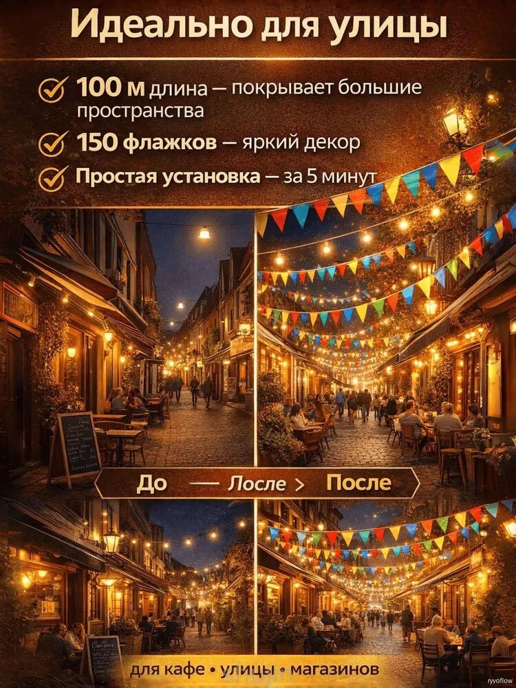 Гирлянда растяжка "флажки", 10000 см, 1 шт
