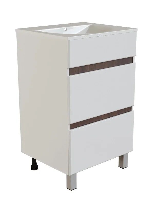 Тумба с раковиной Mixline Брикс 50 напольная, 50 см, белая, из МДФ, с ящиками, раковина для ванной, фарфоровая, прямоугольная, встроенный слив-перелив