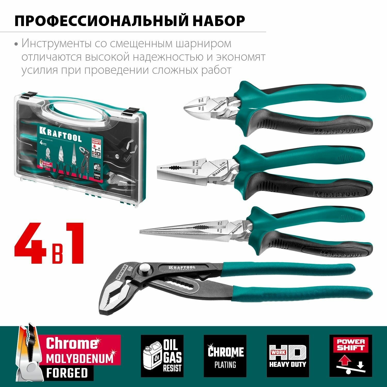 Набор губцевого инструмента KRAFTOOL 4 предм. 22012