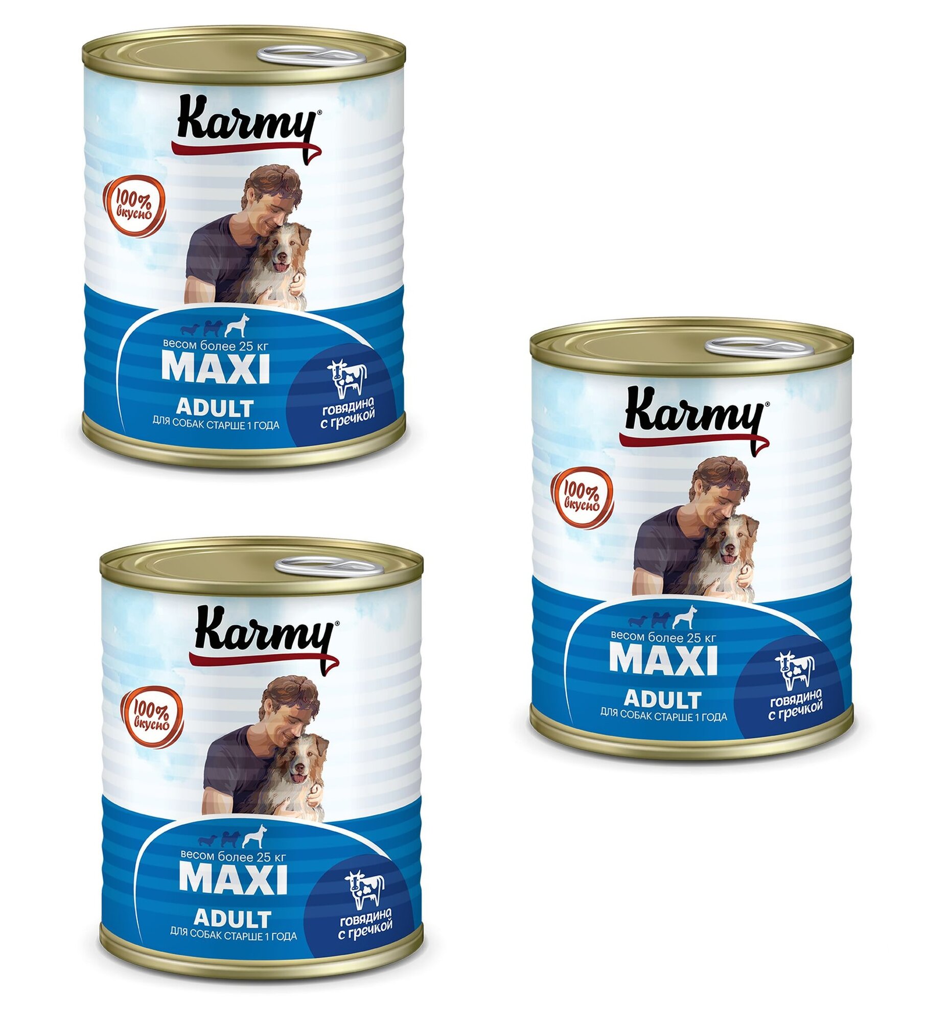 Консервы Карми для собак Maxi Adult крупных пород Говядина с гречкой 850г 3шт