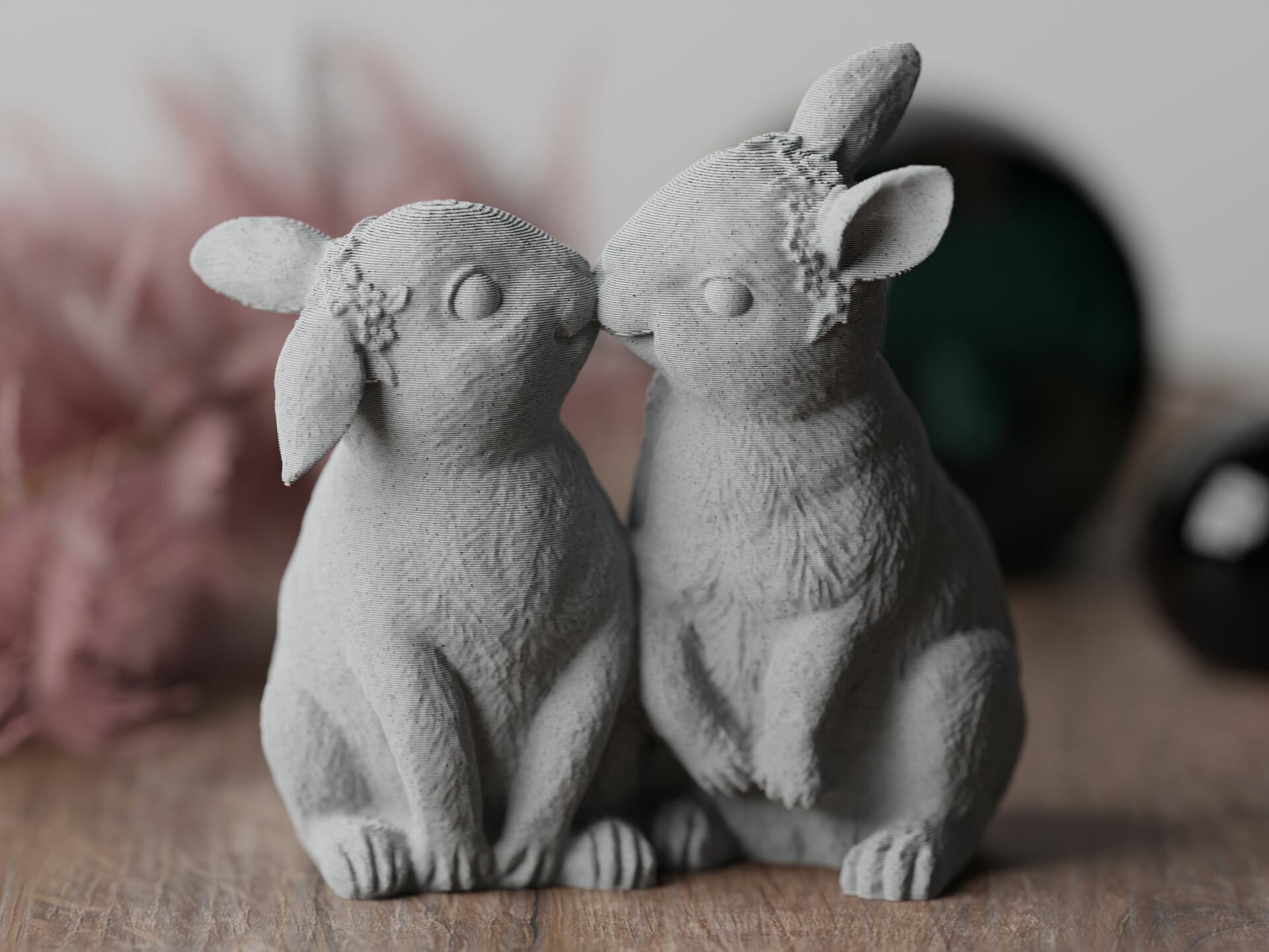 Декоративная фигурка зайчиков целующихся, 3D-печатный сувенир из биопластика, подарок на Новый год и 8 марта