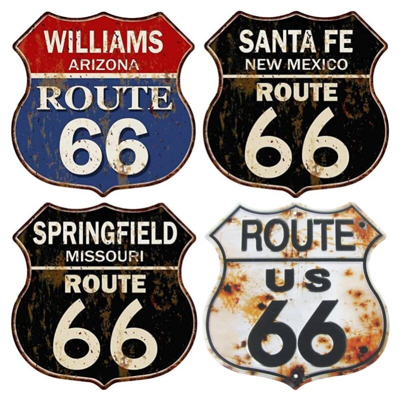 Металлическая табличка Route 66 4Pcs-3