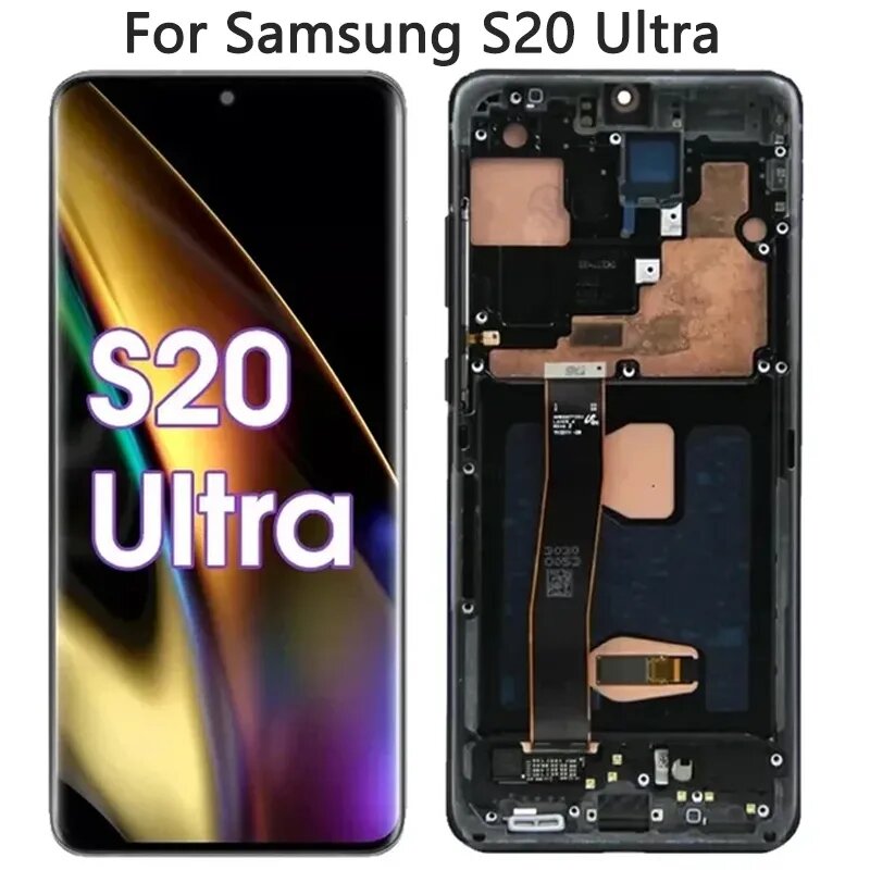 6,8-дюймовый AMOLED-дисплей для Samsung Galaxy S20 Ultra, G998B, G998B-DS, ЖК-дисплей с рамкой, сенсорный экран, панель управления, черный.