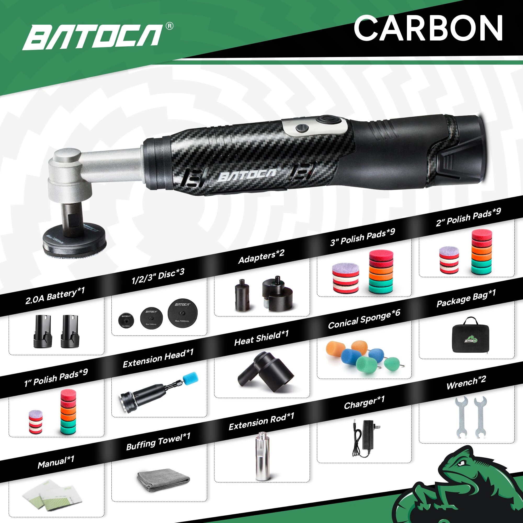 Беспроводная Полировальная Машина BATOCA S6 12В С 1 Аккумулятором, Набор Для 1 Battery Carbon