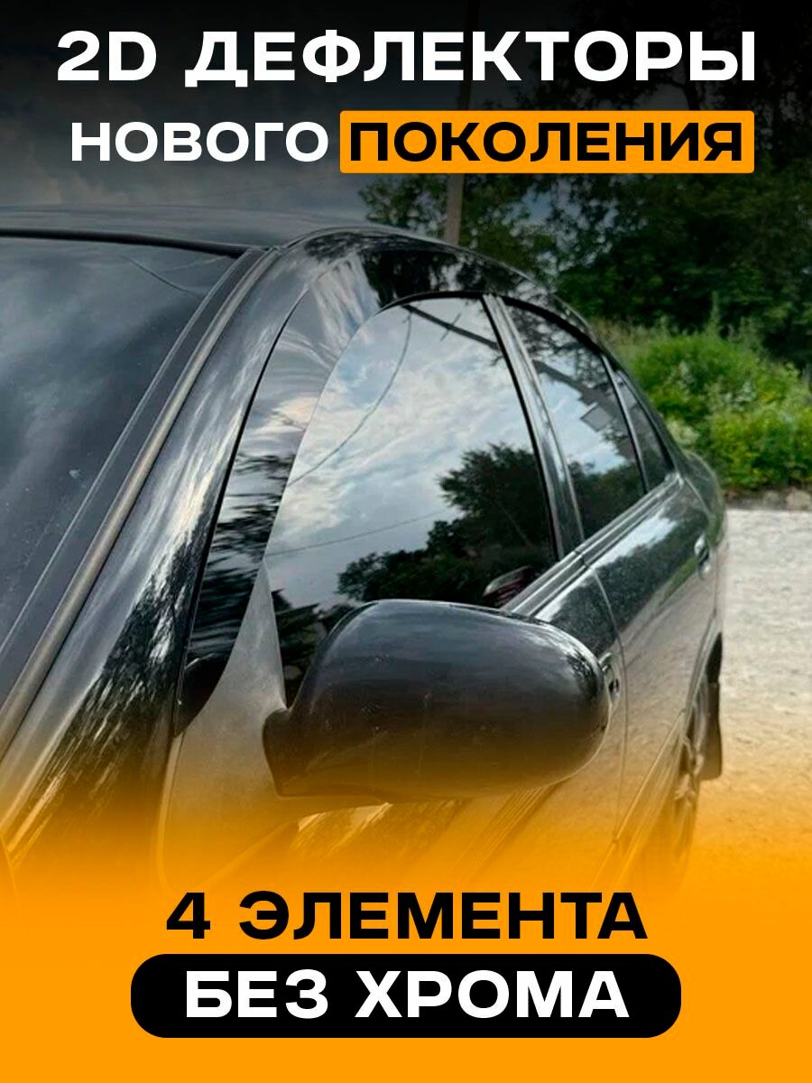 Дефлекторы на Nissan Almera Classic I (Ниссан Альмера Классик) 2006-2013, 2D ветровики на окна автомобиля, черные