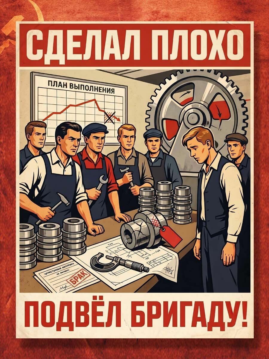 Постер СССР "Сделал плохо - подвёл бригаду" - 30х40см (без рамки)