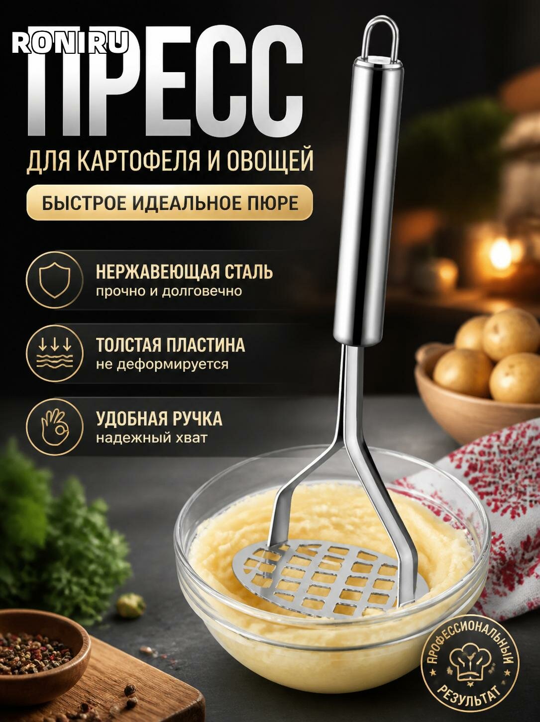 Пресс для картофеля и овощей — прочный и очень удобный инструмент для быстрого приготовления пюре и измельчения