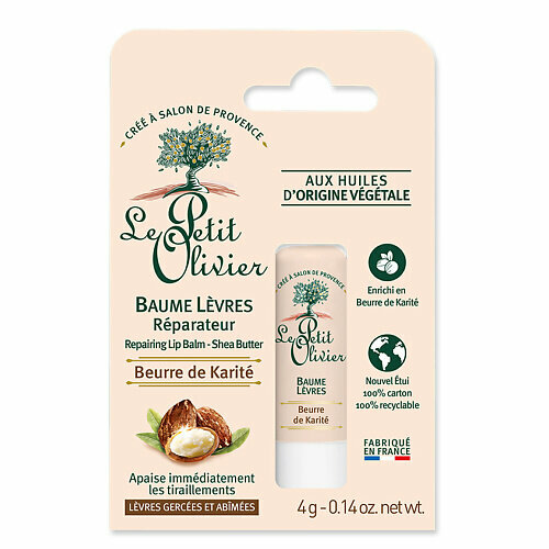 LE PETIT OLIVIER Бальзам для губ восстанавливающий с маслом Карите Beurre de Karite Repairing Lip Balm, 4 г