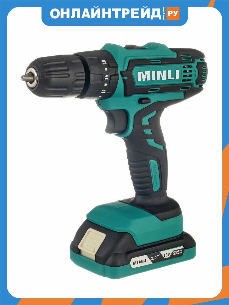 Minli Аккумуляторная ударная дрель-шуруповерт 10мм. 25N. m Li-ion 18Vx2 / DC103.3-2.0A /