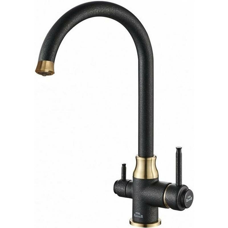 Смеситель для кухни ZorG Steel Hammer SH763BLACKBR черный, с краном для питьевой воды, рычажный, латунь