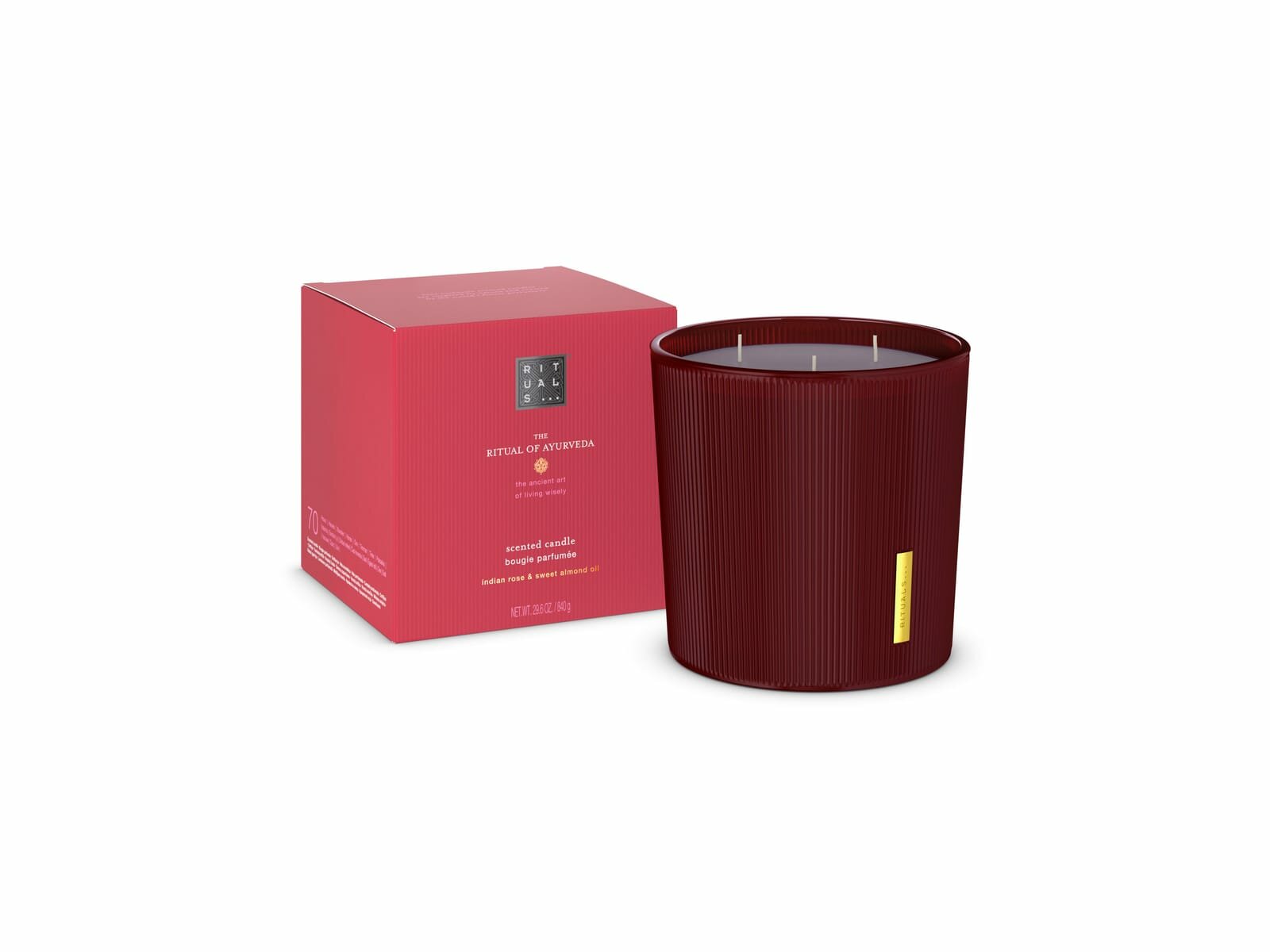 Свеча ароматическая Rituals The Ritual of Ayurveda Scented Candle, индийская роза и сладкое миндальное масло, 840 г