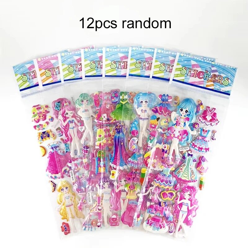 Пластиковые 3D-наклейки для девочек 12pcs