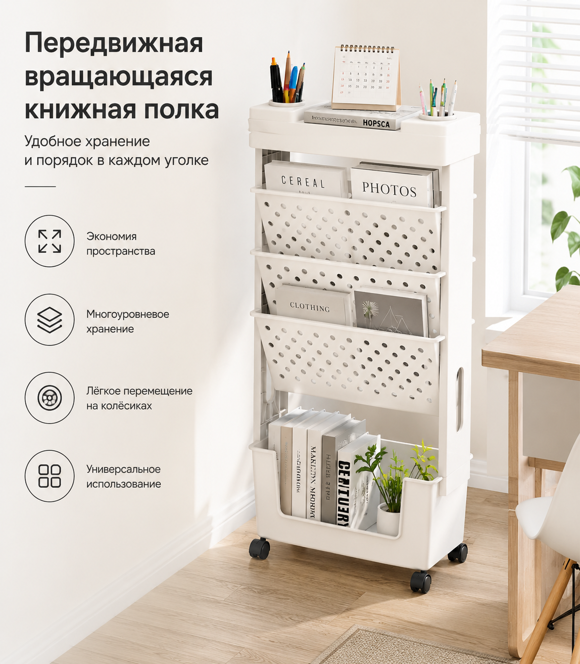 Передвижная подставка для книг для школьников и студентов, пластиковый стеллаж с поддонами, 15х37.5х78 см