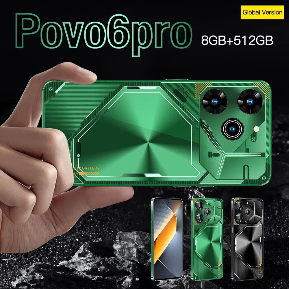 Смартфон EU Povo6pro, зеленый, 7.3 дюйма, 8+512GB, 8000mAh, Android 14 — фото 1