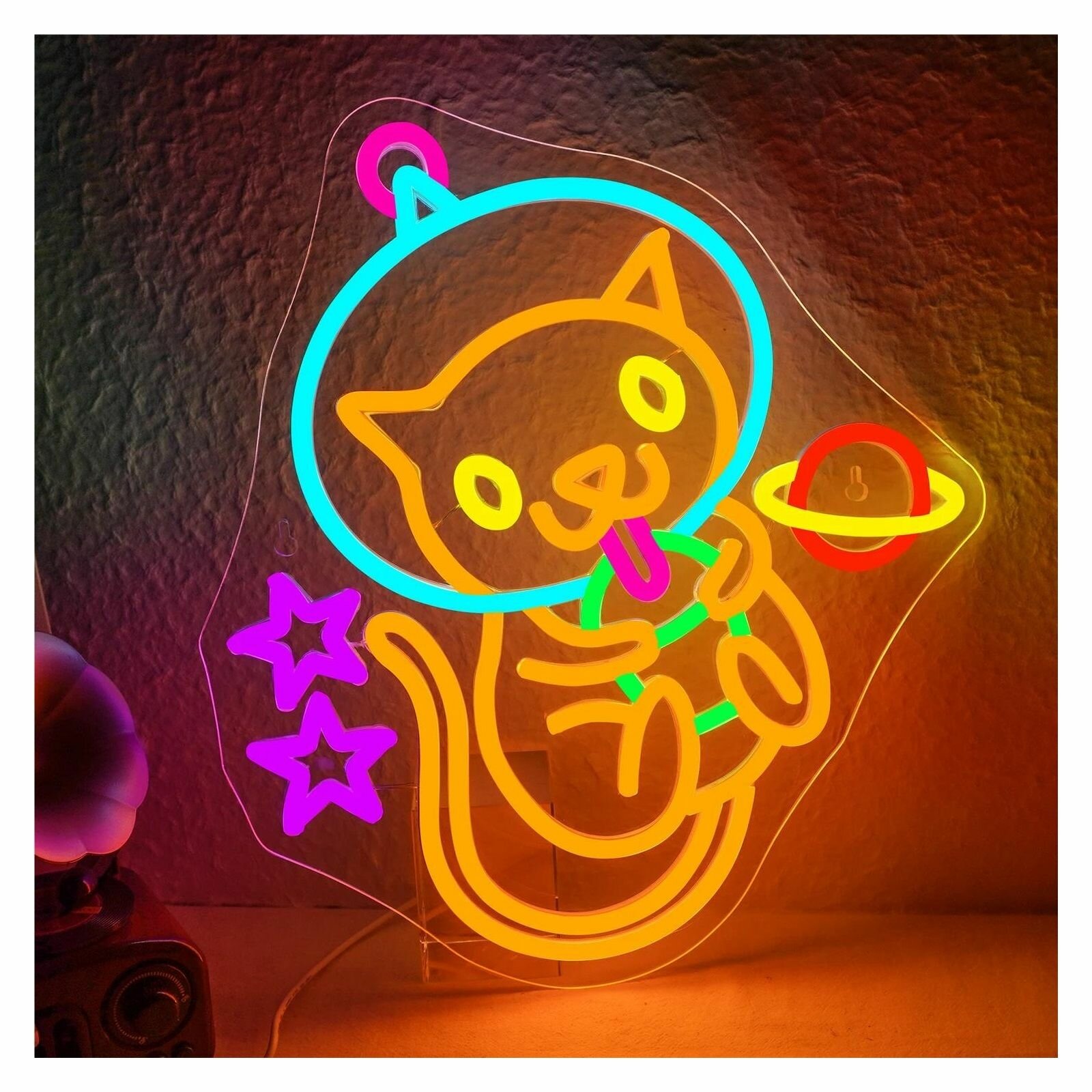 Неоновый Светодиод Cat Boba Tea 32x36cm