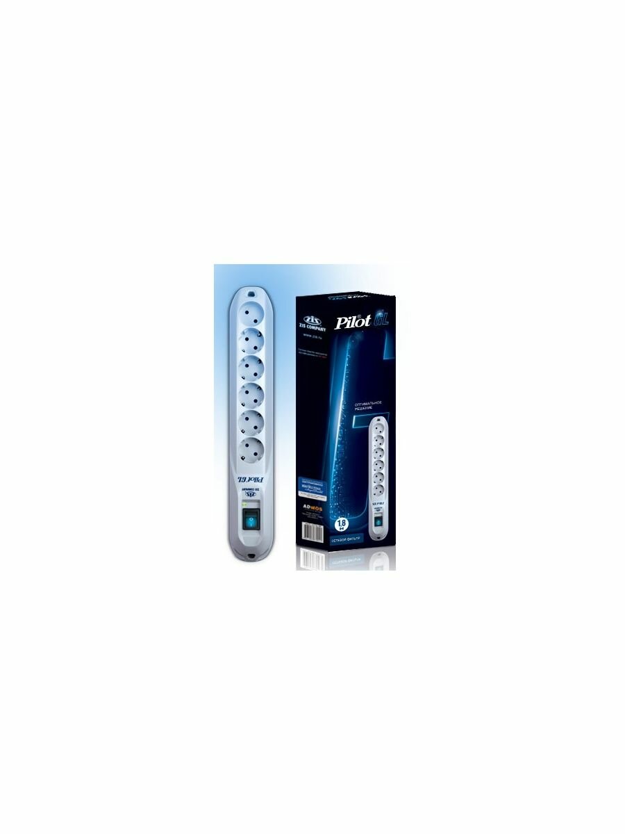 Сетевой фильтр Pilot GL 1.8м (6 розеток) белый (коробка) Net Filter Pilot GL 1.8m (6 outlet) white Box