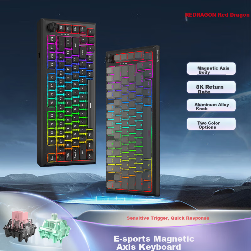 REDRAGON RS82 RT Магнитная переключающая механическая клавиатура для игр - 81-90 клавиш RGB подсветка проводное