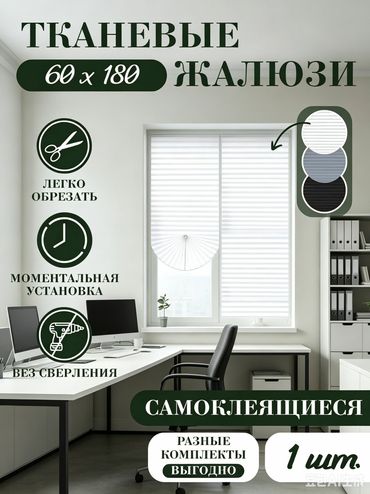 Жалюзи горизонтальные 60 см х 180 см