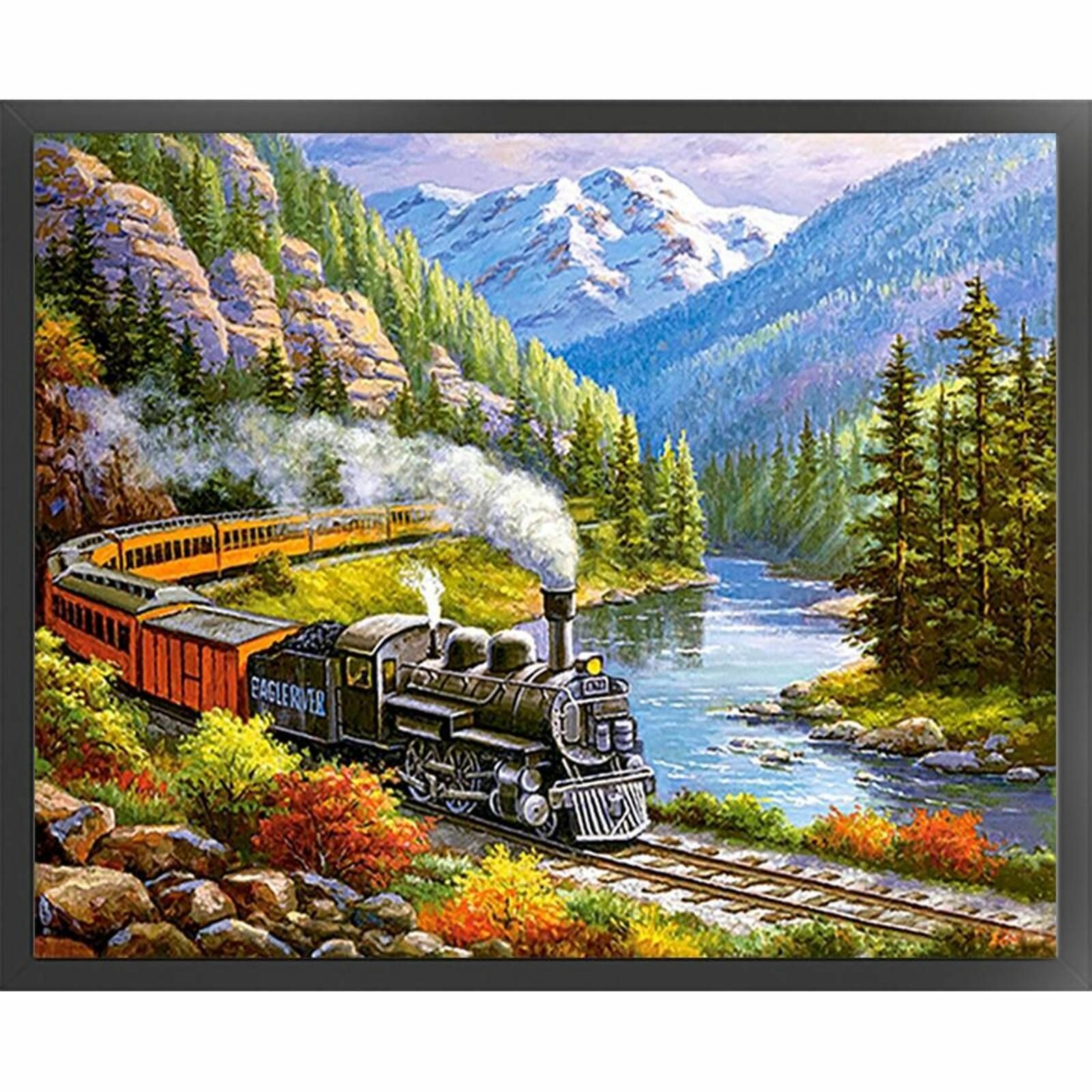 Набор для вышивания крестом Пейзаж с железной дорогой, 50x40 см, хлопковая ткань, 11CT, с рисунком на полотне, 3 нити