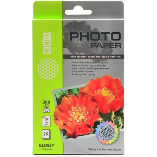 Фотобумага Cactus CS-GA620025 глянцевая 10x15 200 г/м2 25 листов