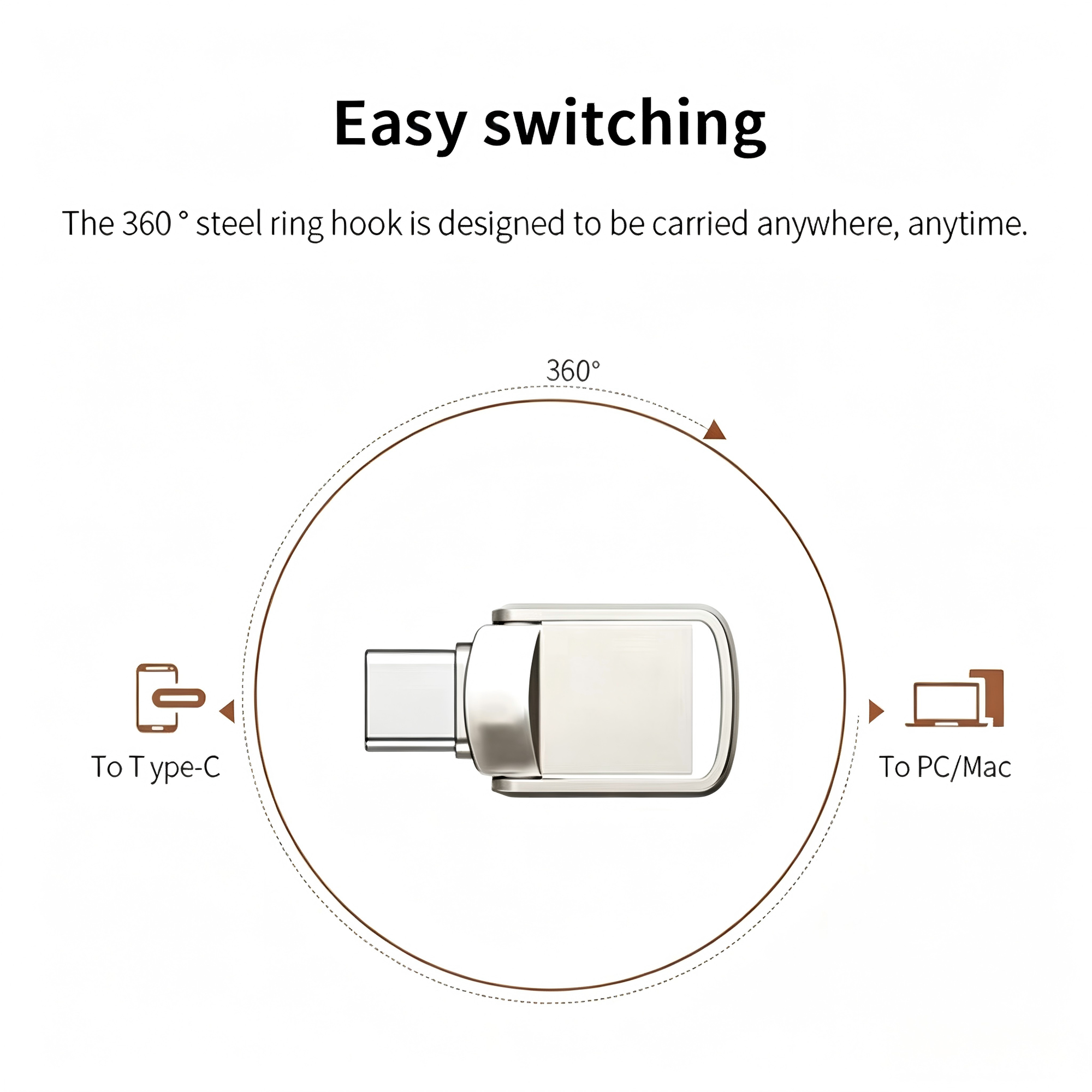 USB-флешка Type-C, объем 2 ТБ, скорость передачи данных 100 МБ/с, серебристый цвет
