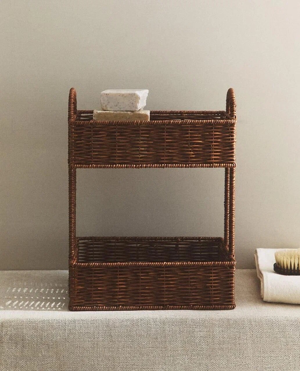 Стеллаж ZARA HOME 3564/077/700 - с 2 полками, из переработанного пластика, 37 x 28 x 20 см, цвет коричневый