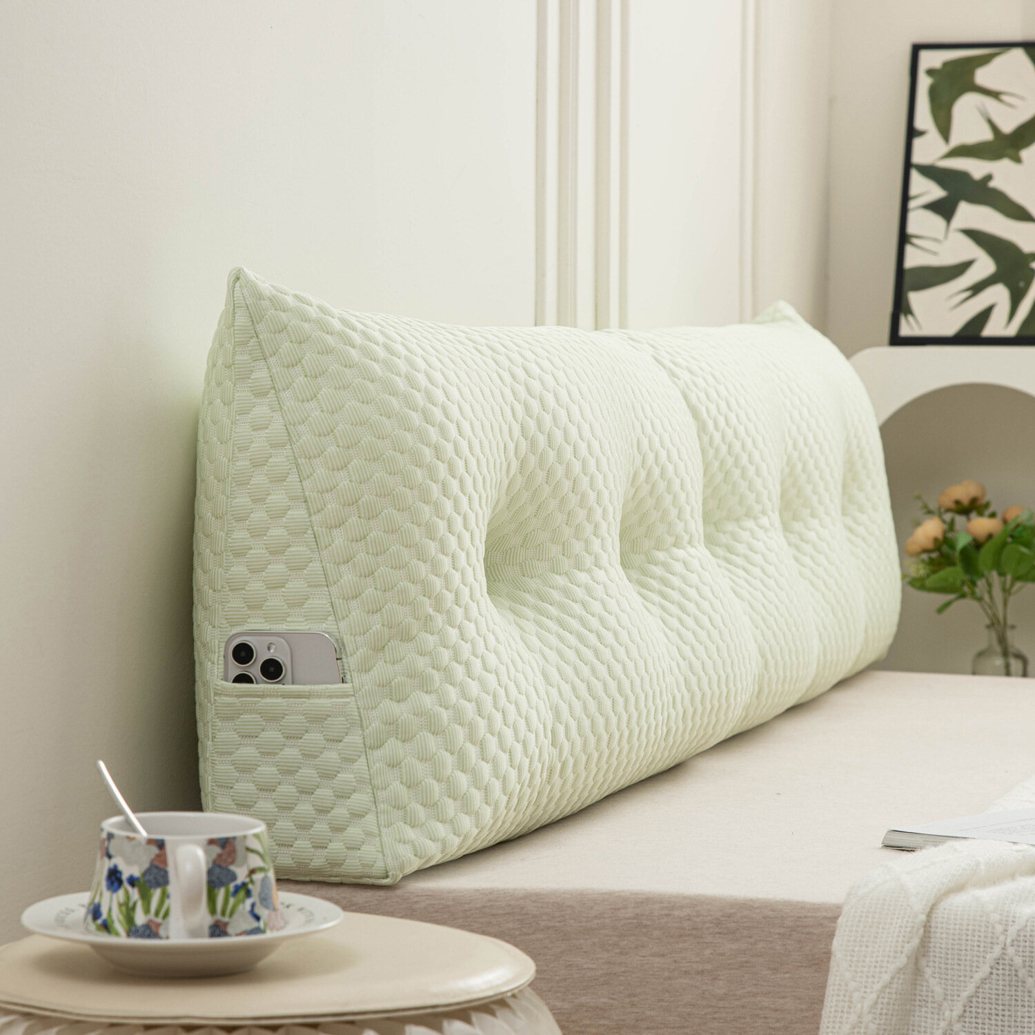Ортопедический подушка Cool Bean с мечтательным зеленым цветом 120x40x12 см для кровати, мягкий чехол, поддержка спины,