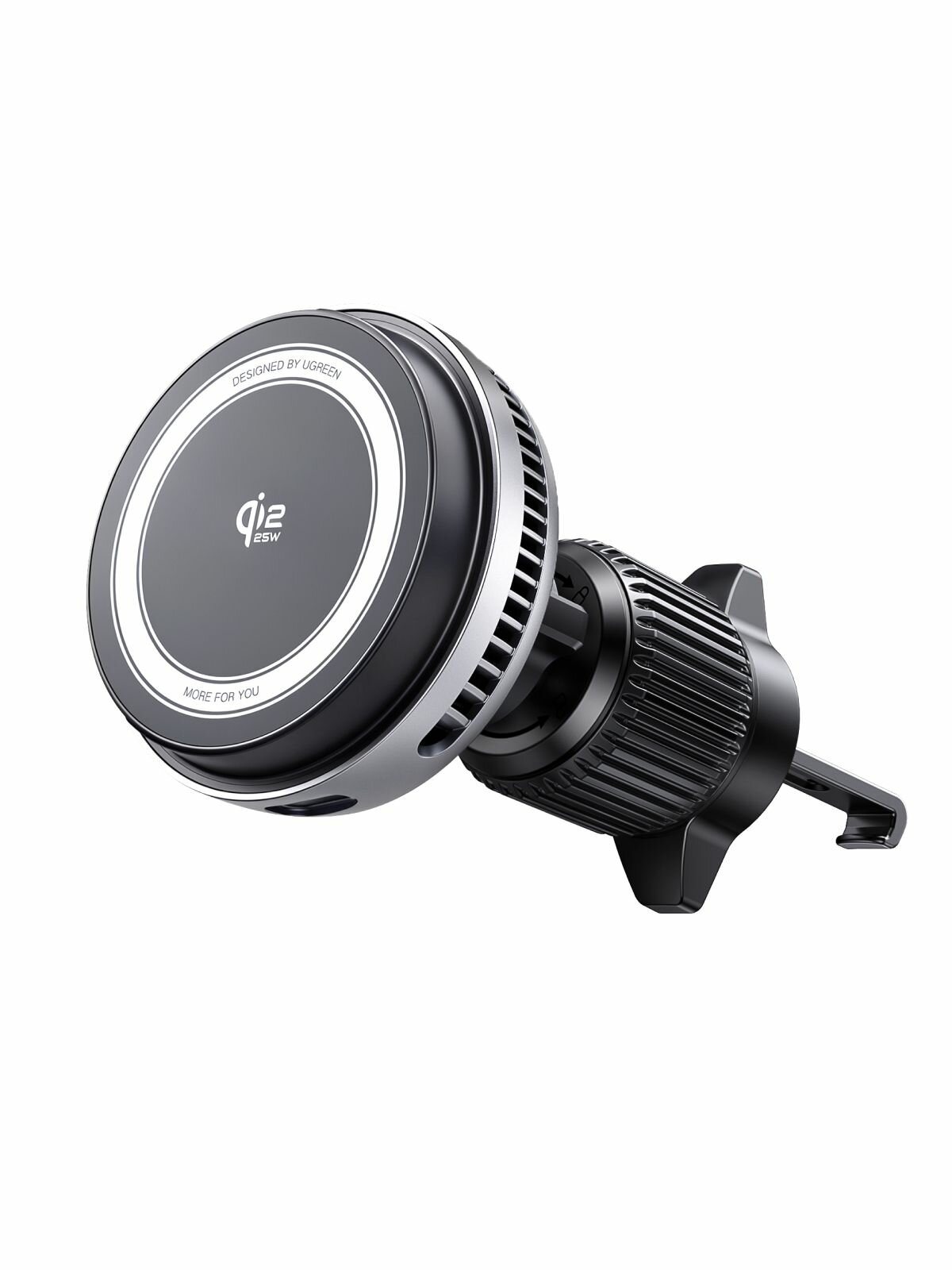 Автомобильное беспроводное зарядное устройство магнитное UGREEN W778 (75250) MagFlow Pro Car Magnetic Wireless Silent Fan Charger 25W Qi 2.2 (TEC). Цвет: серый космос/серебристый