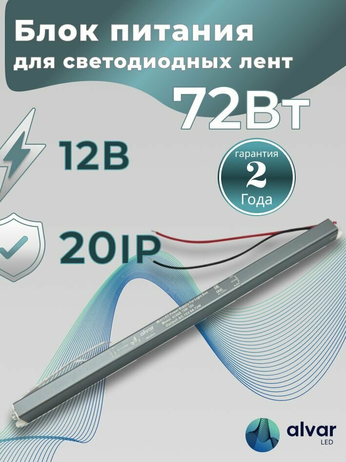 Блок питания 12В 72Вт IP20, карандаш, для светодиодных лент