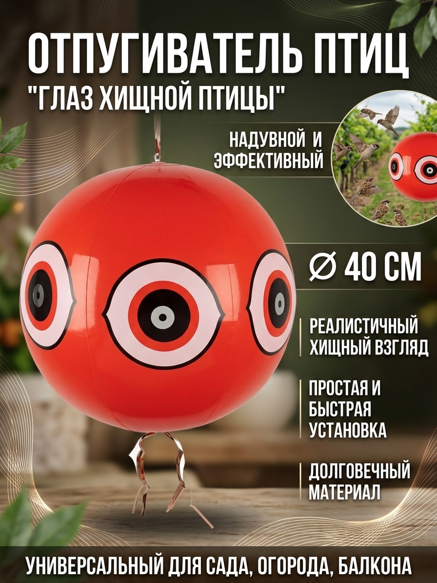 Отпугиватель птиц шар "Глаз хищной птицы" 3D изображение, диаметр 40 см
