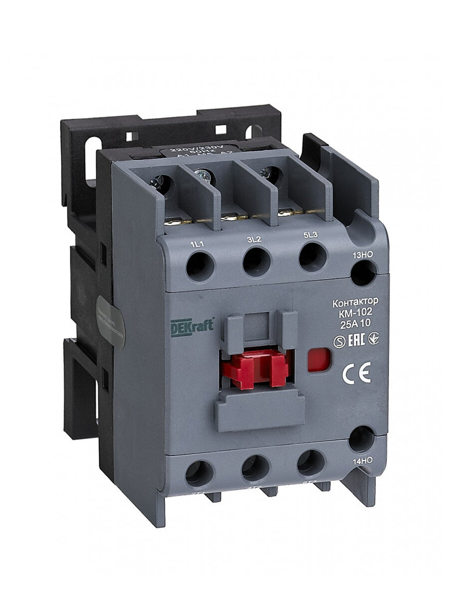 Контактор модульный DEKraft КМ-102 3P 25А 220/230В 1НО+1НЗ на DIN-рейку